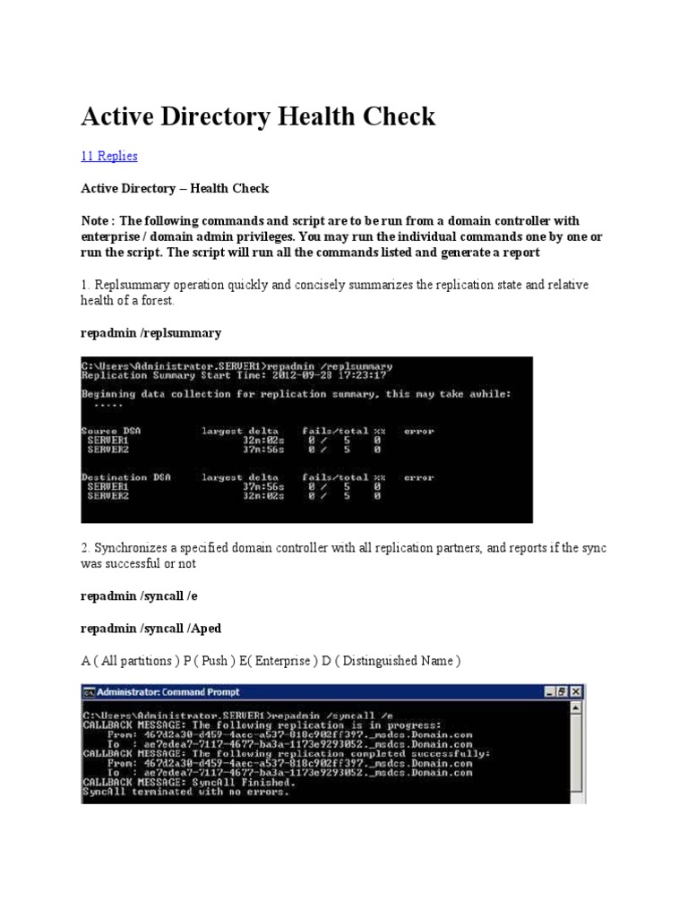 Active Directory Health | PDF | Active Directory | Operating System Families