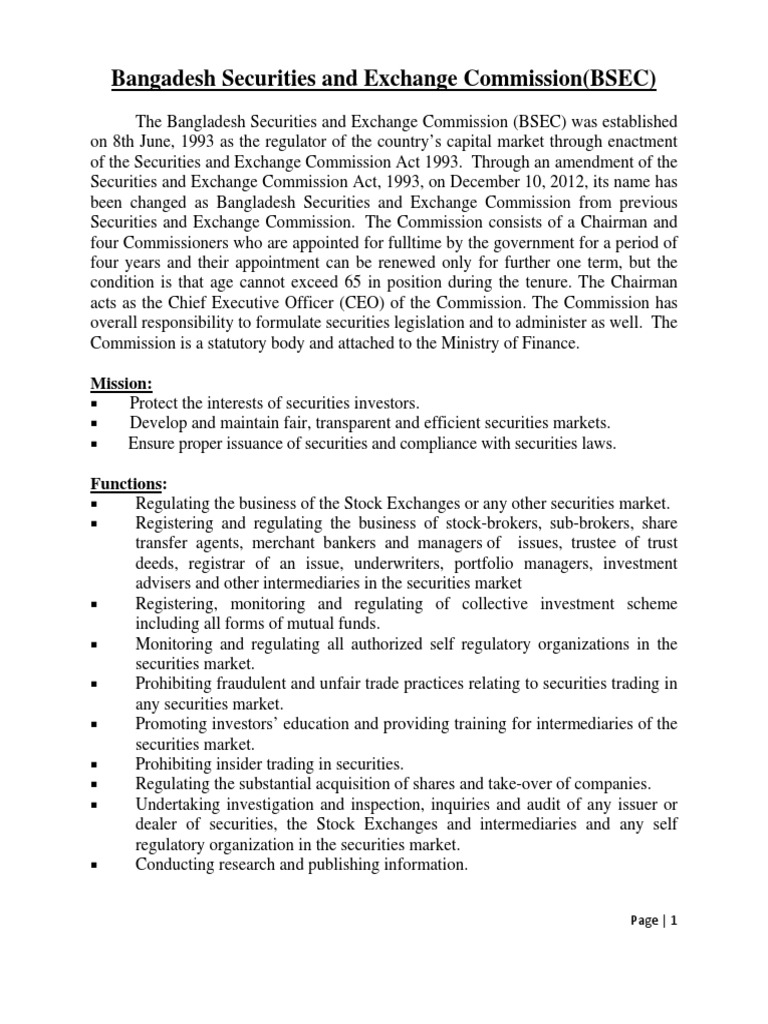 Bsec Dhaka | PDF | Securities (Finance) | Stock Market