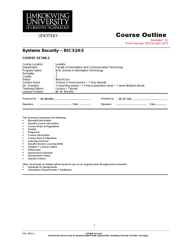 Systems Security-BIC3263 - Course Outline | PDF | Test (Assessment ...