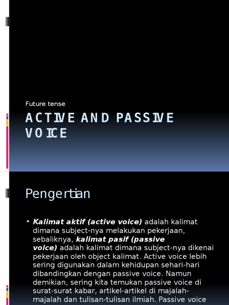 Active and Passive Voice Presentation | PDF | Perfect (Grammar) | Verb