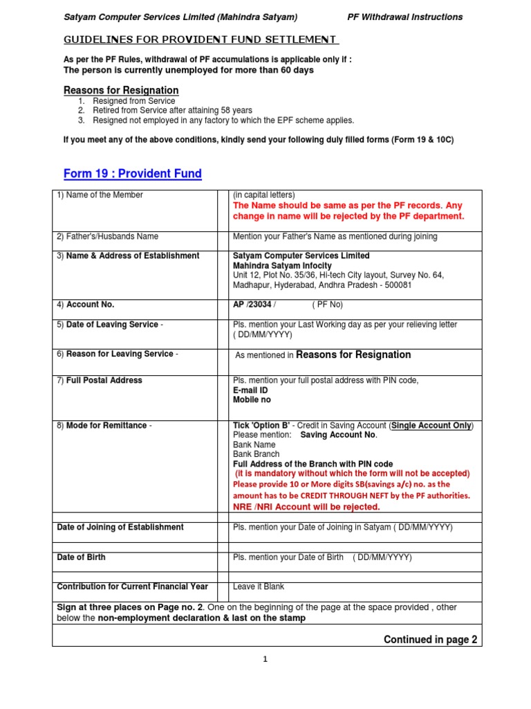 Guidelines For Filing PF Withdrawal Form - 2012 | PDF | Government ...