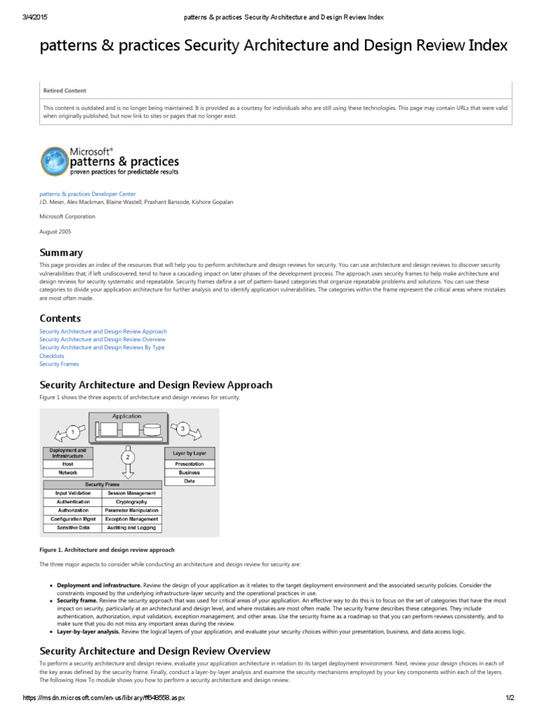 Patterns And Practices Security Architecture And Design Review Index