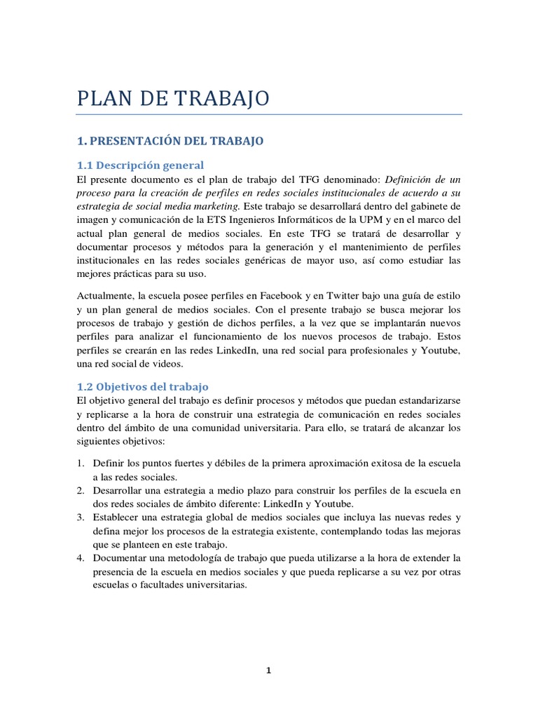 Plan de Trabajo para TFG en Redes Sociales | PDF | Servicio de redes ...