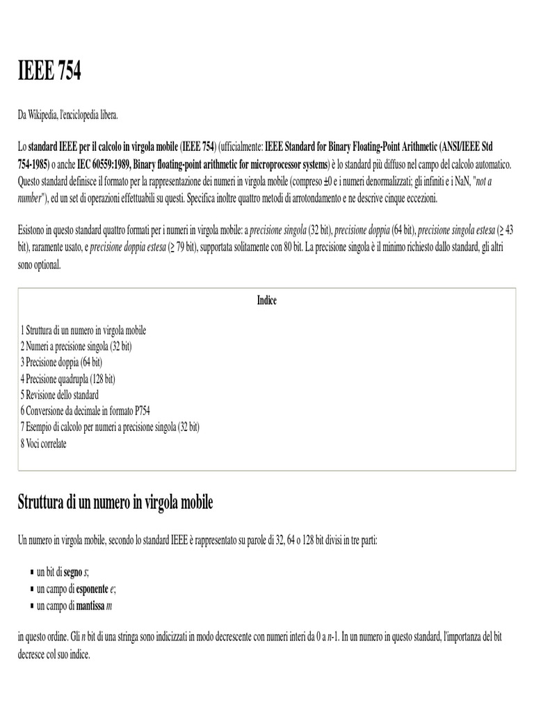 IEEE 754 Rappresentazione Numeri Floating Point PDF | PDF