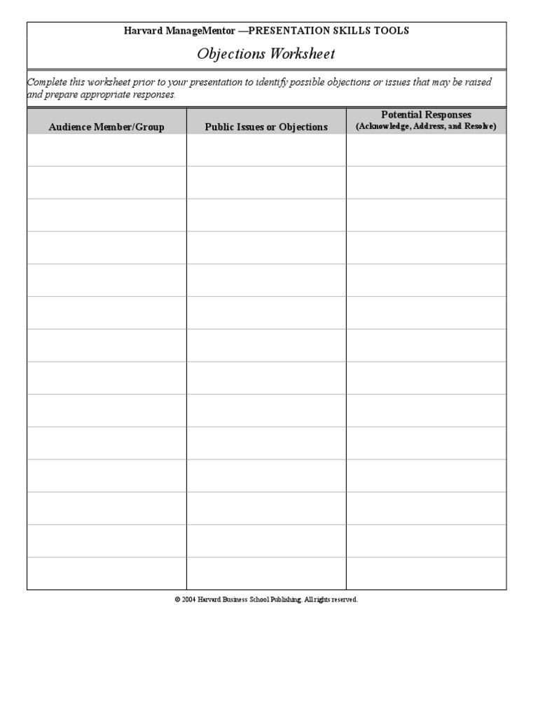 Objections Worksheet | PDF