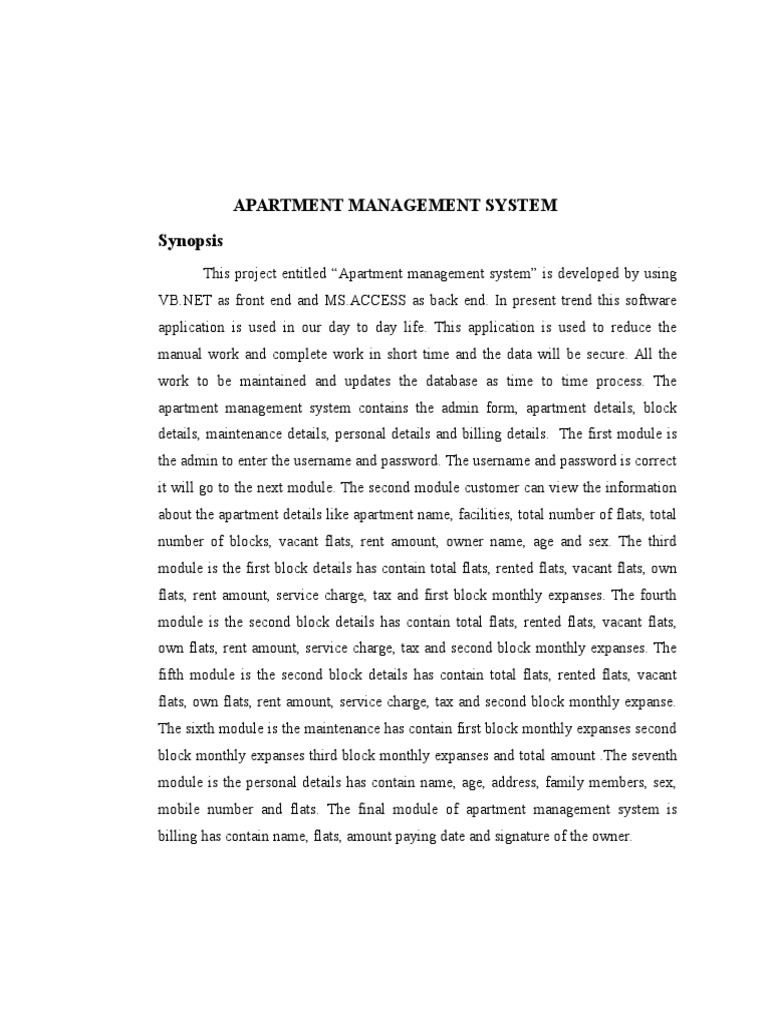 Apartment Management System Overview | PDF | Microsoft Access | Visual ...