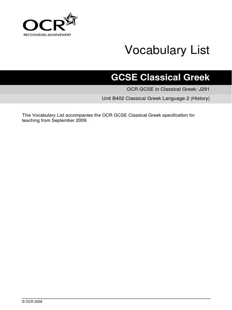 Classical Greek Vocabulary | PDF | Linguistics | Grammar