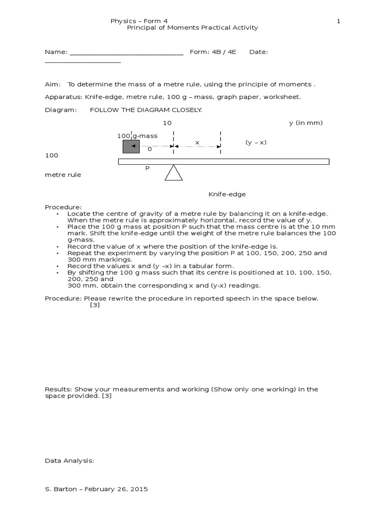 Principal of Moments Experiment Guide | PDF | Metre | Mass