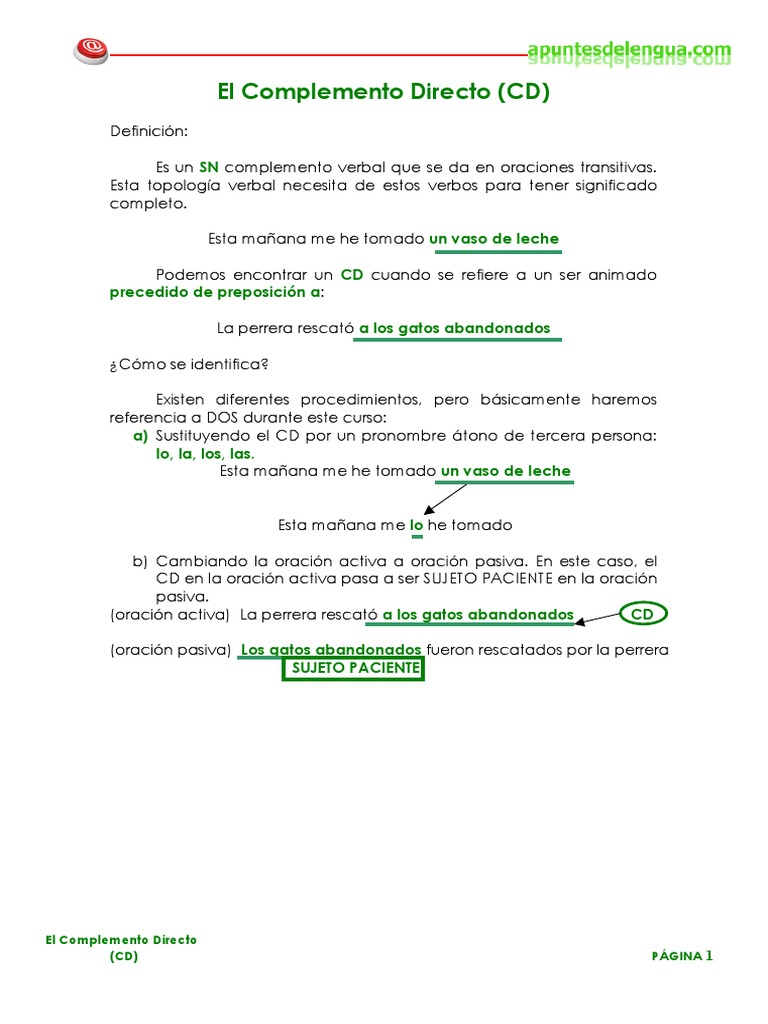 Teoria y Practica El Complemento Directo | PDF | Objeto (gramática) | Verbo