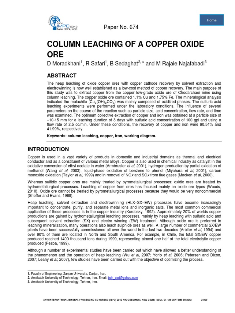 Column Leaching of A Copper Oxide Ore | PDF | Copper | Chemical Elements