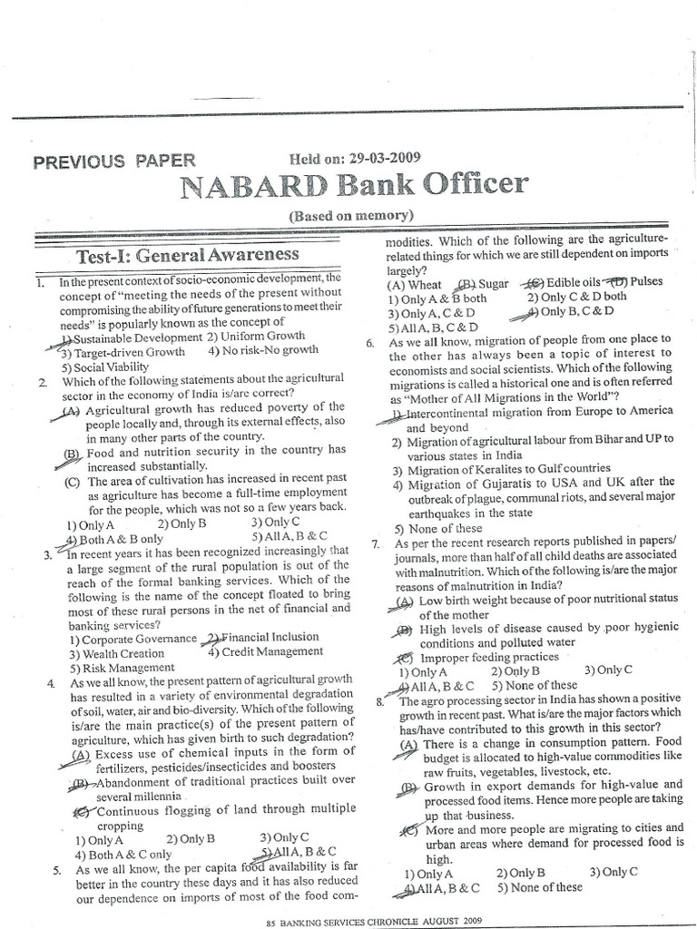 NABARD 2009 Question Paper Prelims With Solution | PDF