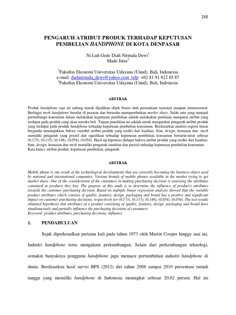 Pengaruh Atribut Produk Terhadap Keputusan Pembelian Handphone Di Kota Denpasar | PDF | Bisnis