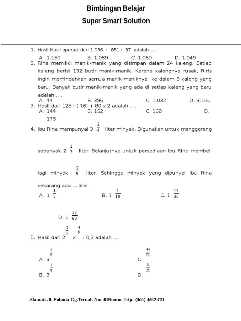 Soal Tryout Matematika US (6 SD) | PDF