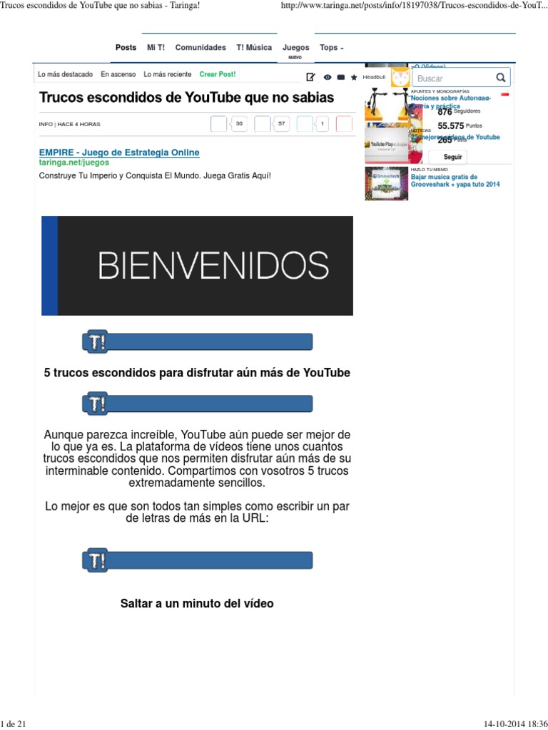 Trucos Escondidos de YouTube Que No Sabias - Taringa! | PDF | Youtube ...
