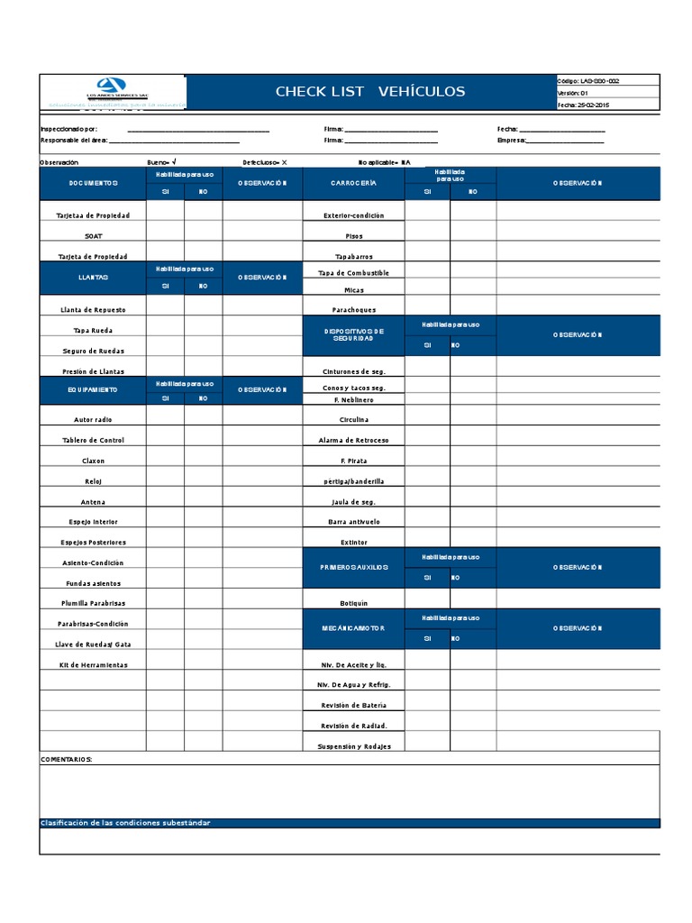Check List de Vehículos