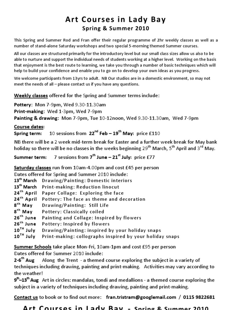 Art Courses in Lady Bay | PDF | Behavior Modification | Art Media