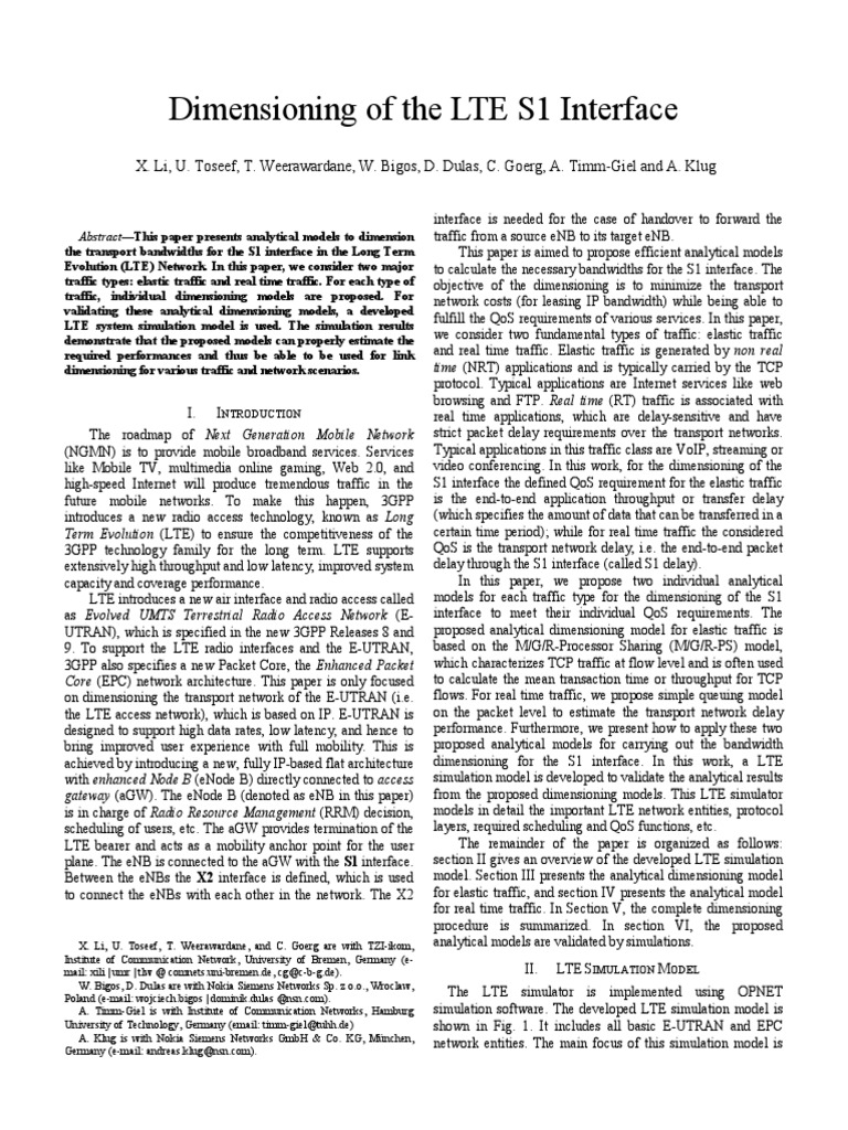 05-Dimensioning of The LTE S1 Interface (X. Li) | PDF | Quality Of ...