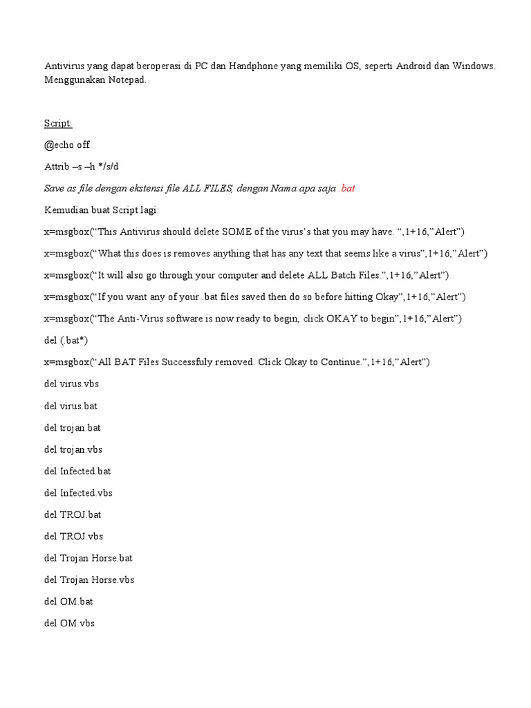 Script Antivirus Notepad | PDF