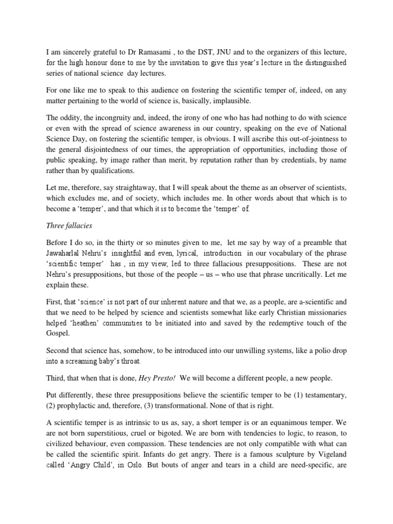 National Science Day Speech | PDF | Theosophy | Superstitions