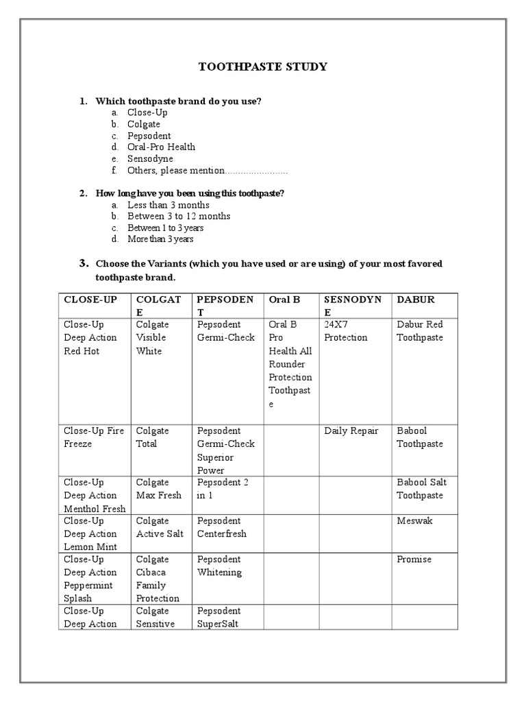 Questionnaire | PDF | Oral Hygiene | Business