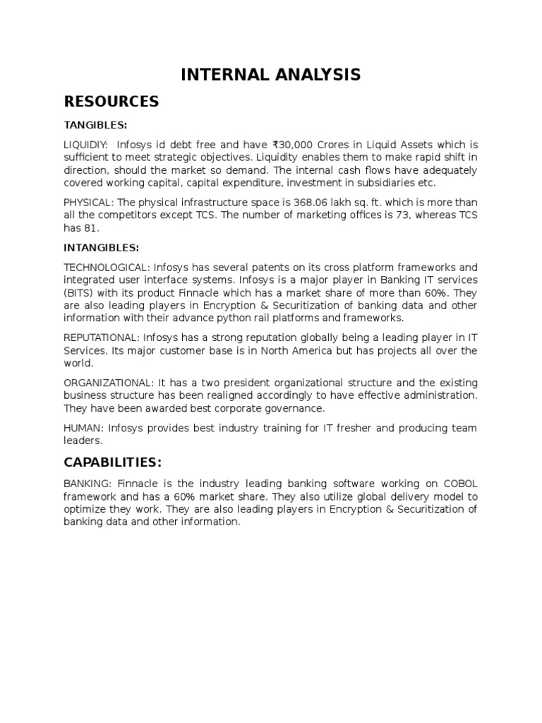 Internal Analysis of Infosys | PDF | Competition | Competitive Advantage