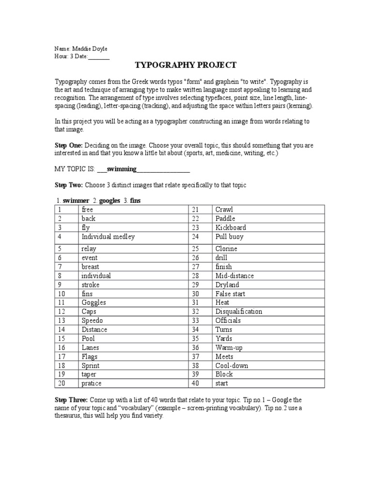 Typography Worksheet | PDF
