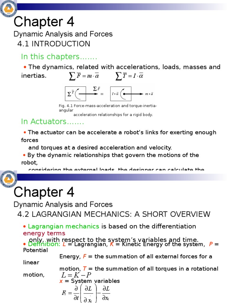 Chapter 4 - Dynamic Analysis | PDF | Lagrangian Mechanics | Kinetic Energy Chapter 4 - Dynamic Analysis | PDF | Lagrangian Mechanics | Kinetic Energy