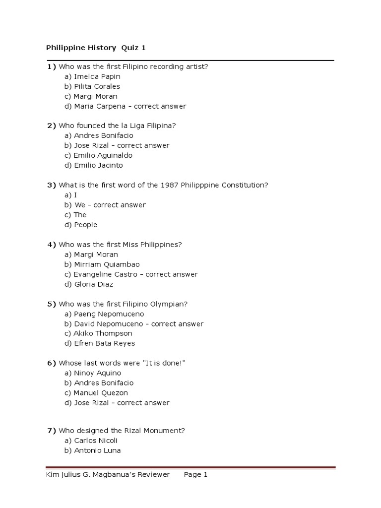 Philippine History Quiz 1 | PDF
