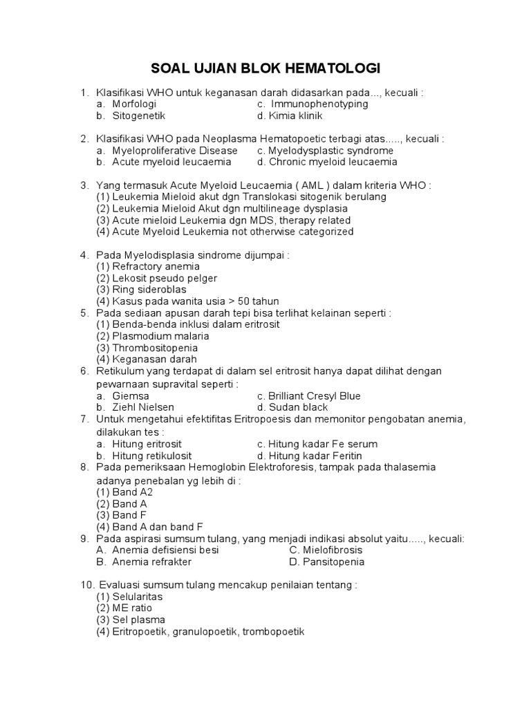 Soal Ujian Blok Hematologi | PDF