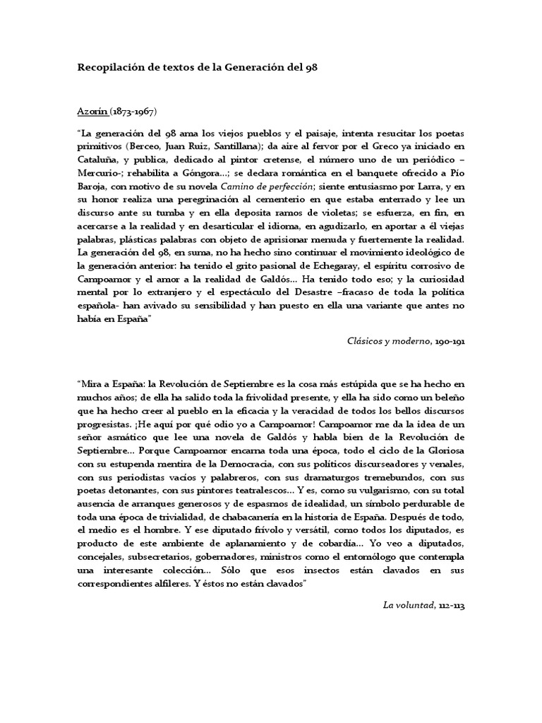 Recopilación de Textos de La Generación Del 98