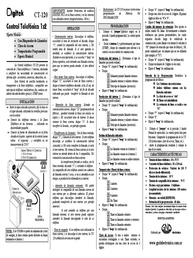 Central Telefónica CT-120: Funciones y Configuración | PDF | Central ...