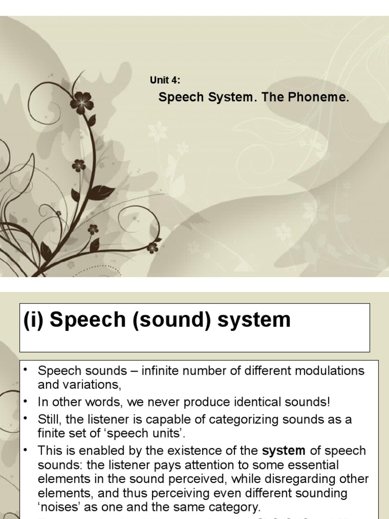 Lecture 4 Sound System | PDF | Phoneme | Phonology