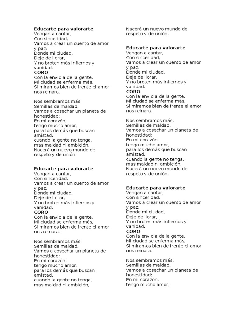 Cancion Educarte para Valorarte | PDF