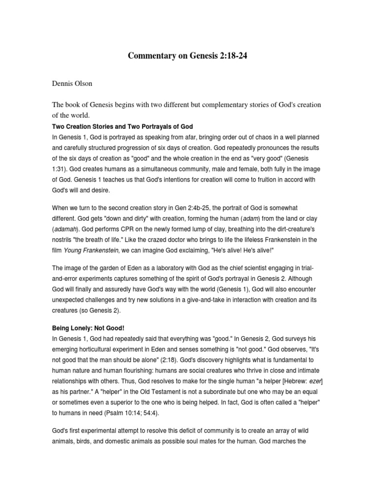 Commentary On Genesis 2,18-24.olson | PDF | Genesis Creation Narrative ...