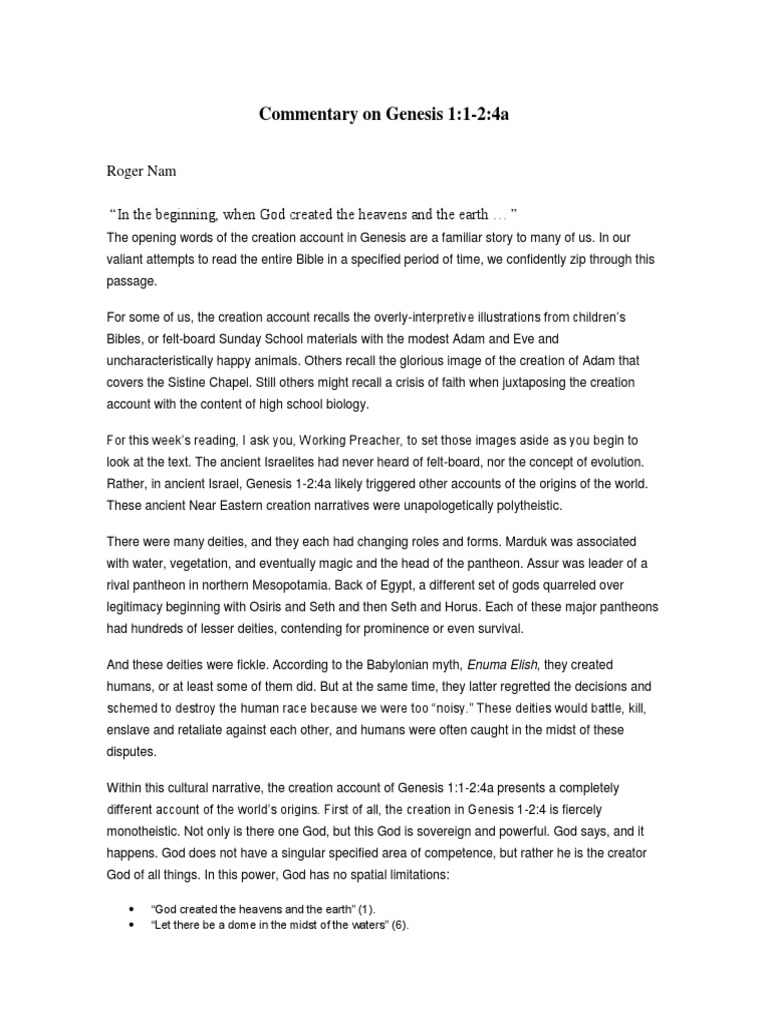 Commentary On Genesis 1,1-2,4a.nam | PDF | Creation Myths | Genesis ...