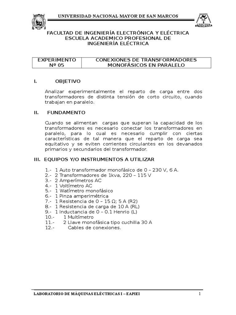 Experimento #005 Máquinas Eléctricas I | PDF | Transformador ...