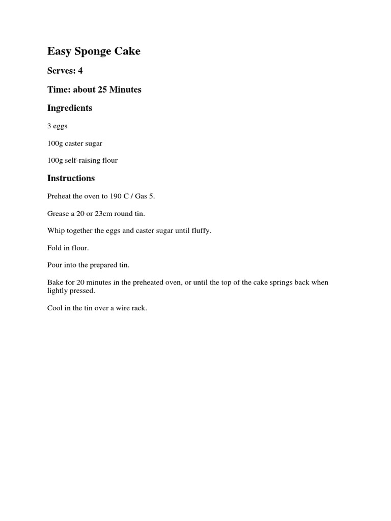 Quick & Easy Sponge Cake Recipe | PDF