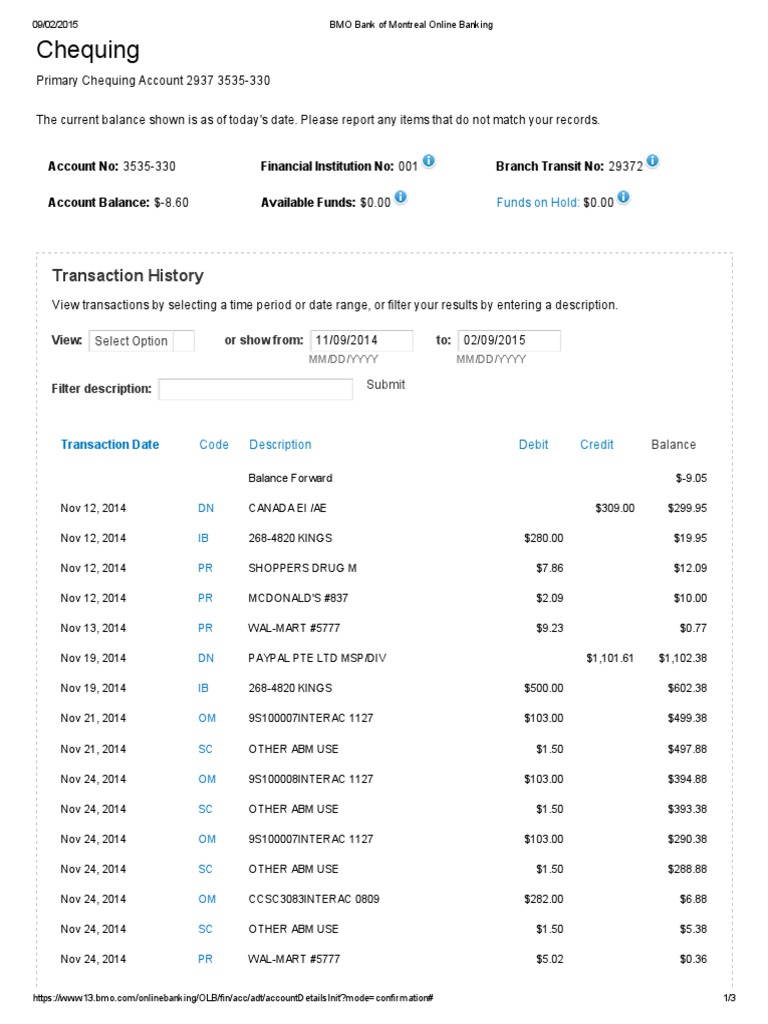 BMO Online Banking Account Statement | PDF | Transaction Account | Payments