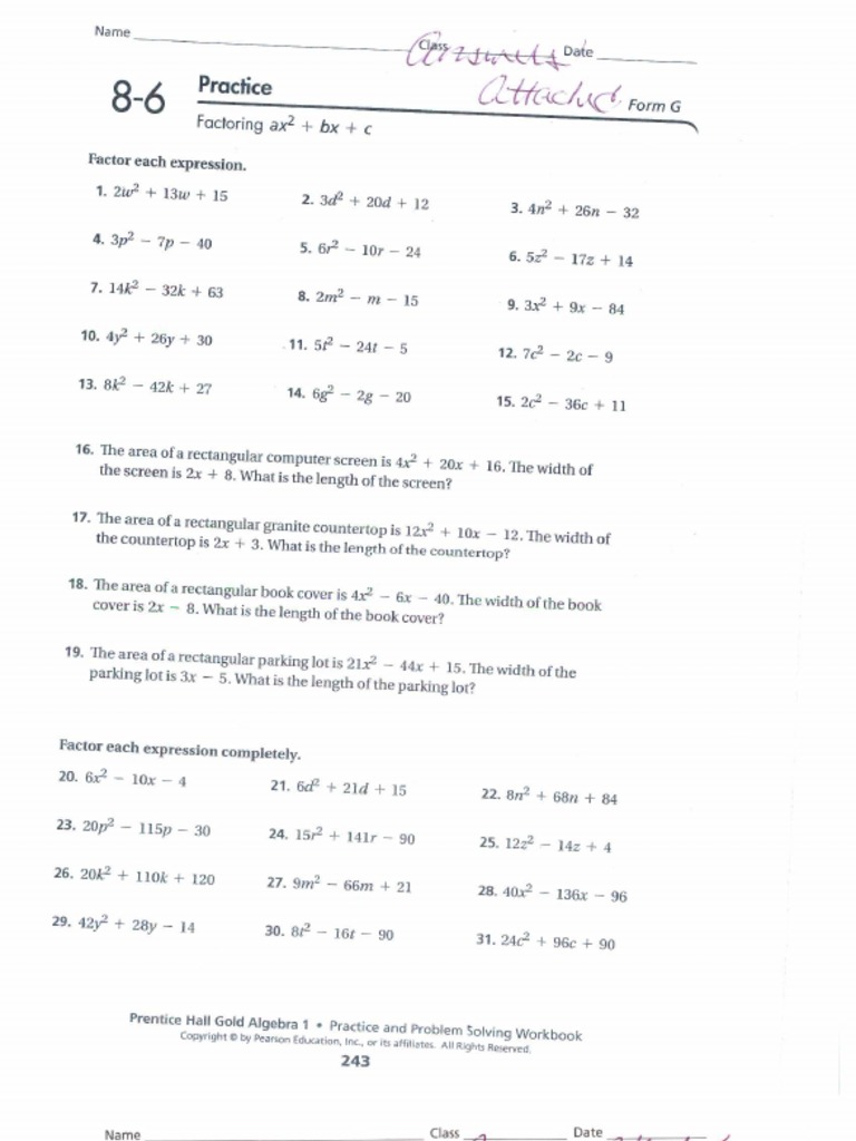 8.6 Factoring Worksheet | PDF