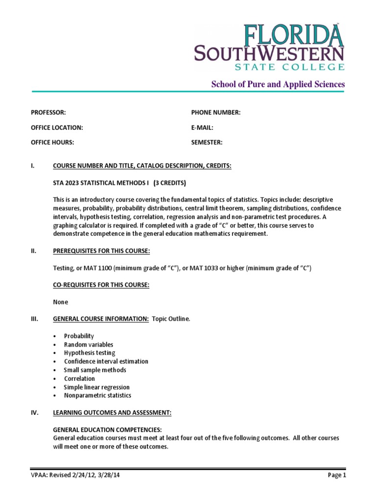 STA 2023 Statistical Methods I | PDF | Probability Distribution ...