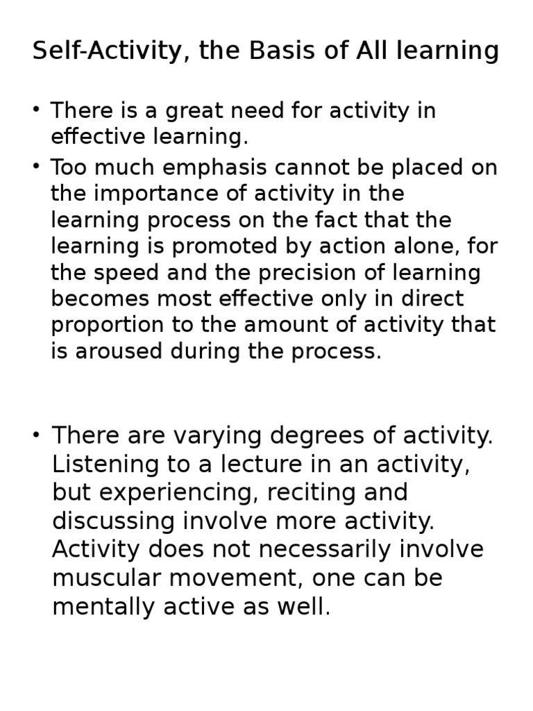 Self Activity the Basis of All Learning | Teaching Method | Applied ...