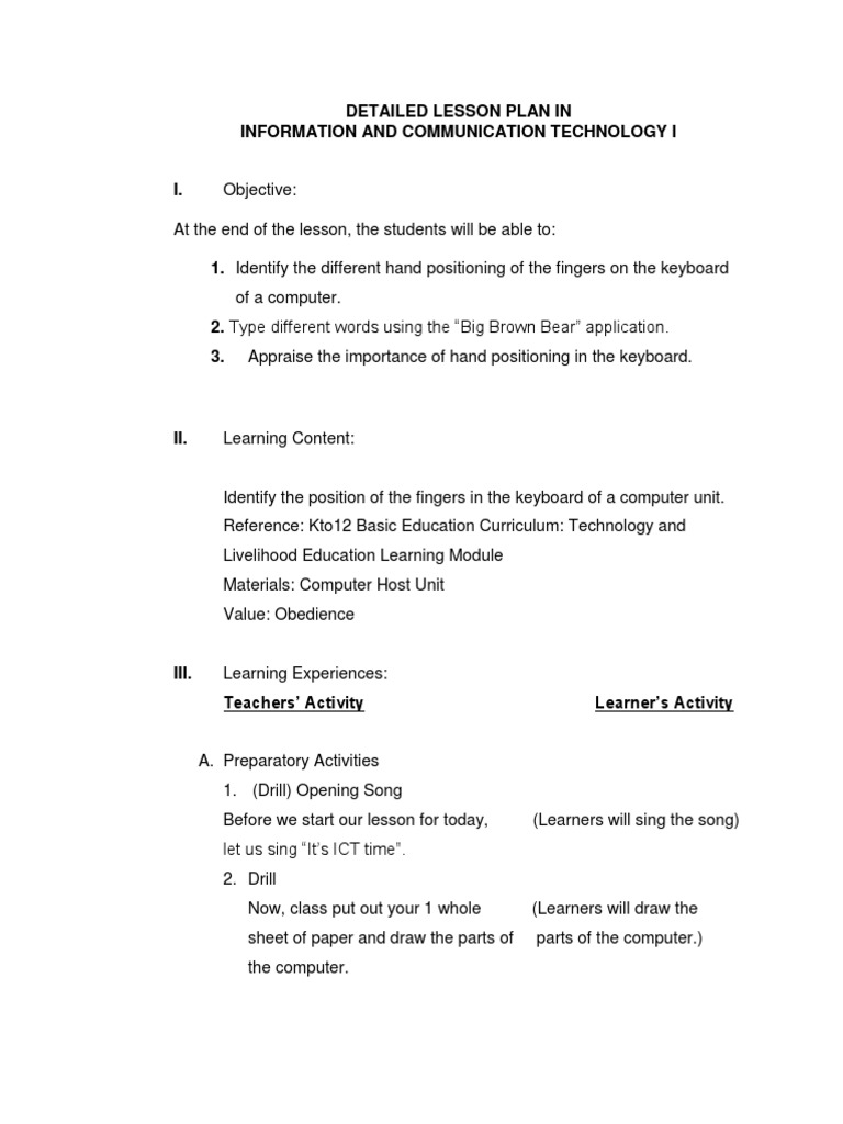 Detailed Lesson Plan in | PDF | Hand | Lesson Plan