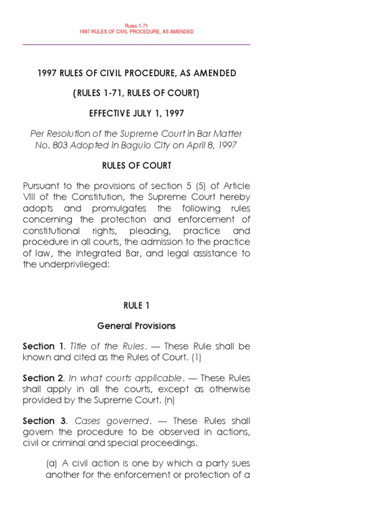 Rules On Civil Procedure | PDF | Pleading | Complaint