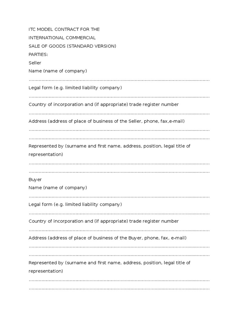 Itc Model Contract For The Interntional Sale of Goods | PDF | Letter Of ...
