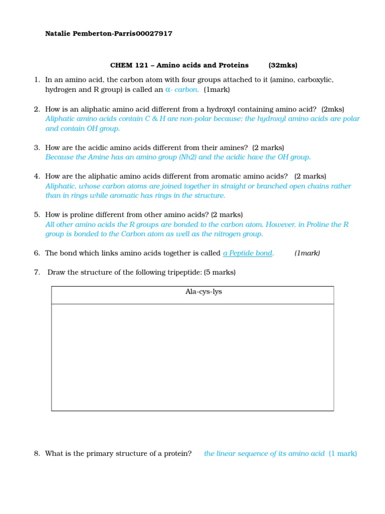Amino Acids and Proteins Worksheet | PDF