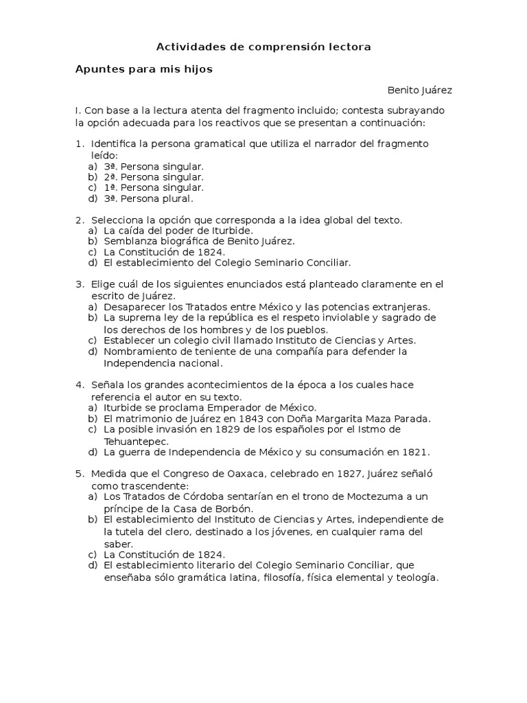 Actividades de Comprensión Lectora | México | Revolución mexicana