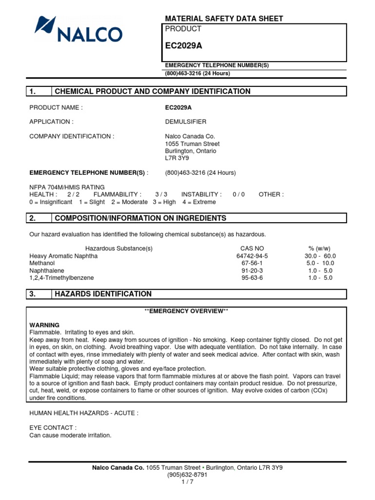 Demulsifier Material Safety Data Sheet | PDF | Toxicity | Firefighting