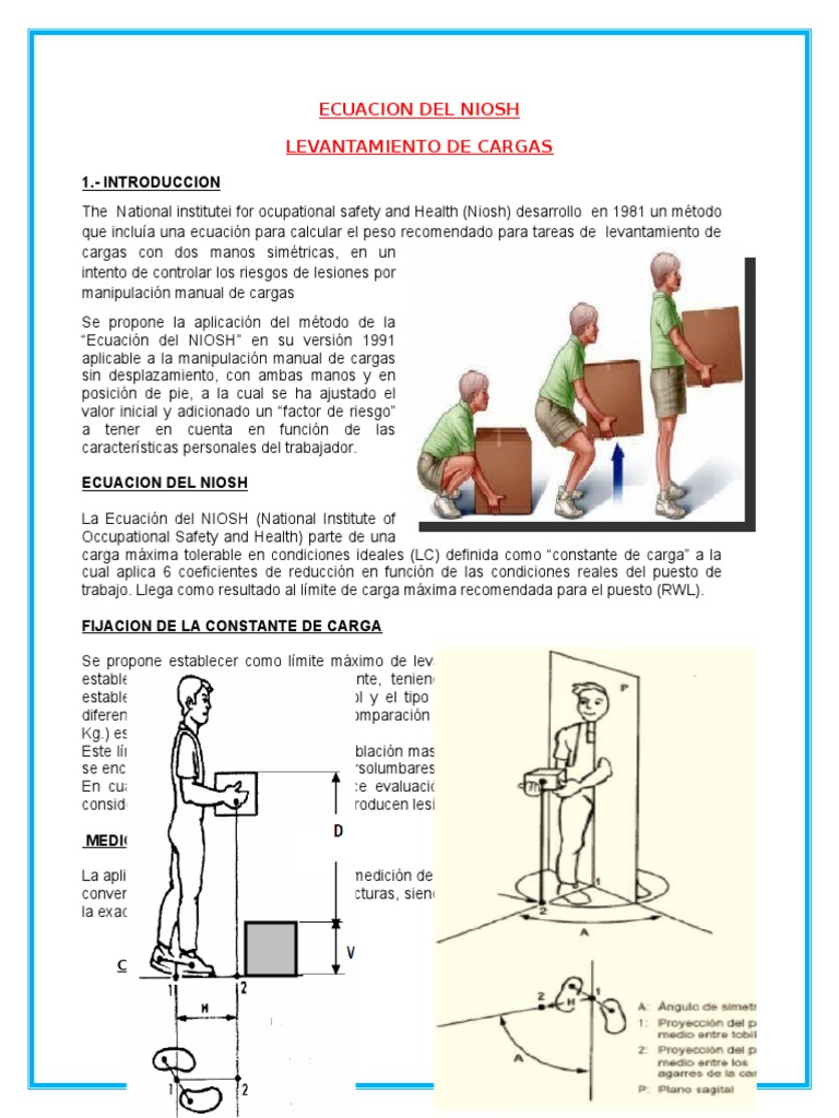 Ecuación NIOSH: Levantamiento Seguro | PDF | Naturaleza | Salud y bienestar