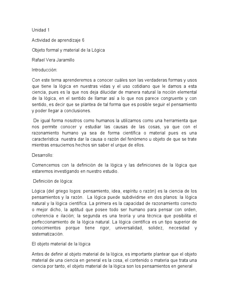 Objeto Formal y Material de La Logica | PDF | Razón | Lógica