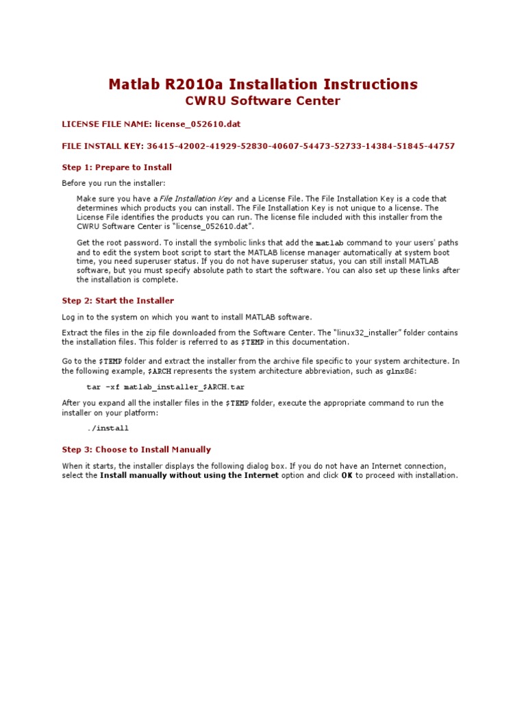 Matlab R2010a Install Guide | PDF | Installation (Computer Programs) | Computer File